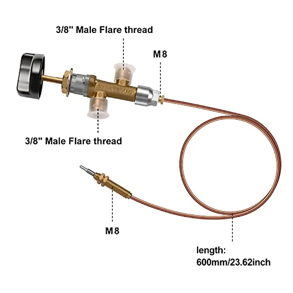 WADEO Low Pressure LPG Propane Gas Fireplace Fire Pit Flame Failure Safety Control Valve Kit, Low Pressure Propane Fire Pit Replacement Part with 3/8" Flare Inlet & Outlet