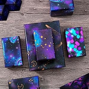 Dtiafu Galaxy Wrapping Paper for Girls Boys Women Men - 12 Sheets Space Gift Wrap Paper with Solar System Planet Sparks Meteors Constellations Great for Birthday Baby Shower - 20 x 28 Inches Per Sheet