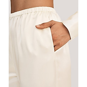 LilySilk Silk Pajama Set for Women Silk 2 pieces Ladies PJ Set Trendy Sleepwear With Double Oblique Pocket, Lily White M