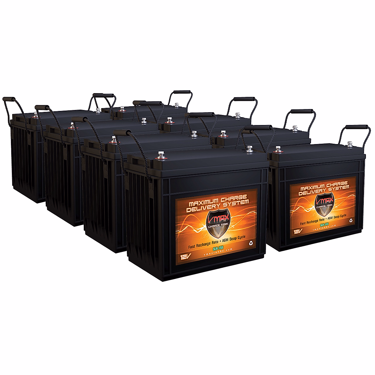 QTY 8 VMAX SLR155 Vmaxtanks AGM Deep Cycle 12V Batteries 155ah each SLA rechargeable Battery for Use with Pv Solar Panels,Smart chargers wind Turbine and Inverters