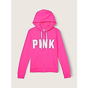 Victoria's Secret PINK Fleece Zip Up Perfect Hoodie, Atomic Pink, X-Large