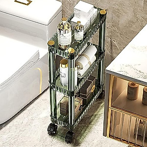 DARZYS Rolling Cart Storage cart Multifunction Moving Small Carts Slide Out Mobile Shelving Unit Cart with Wheels, 8" Dx6.2 Wx25.6 H Green