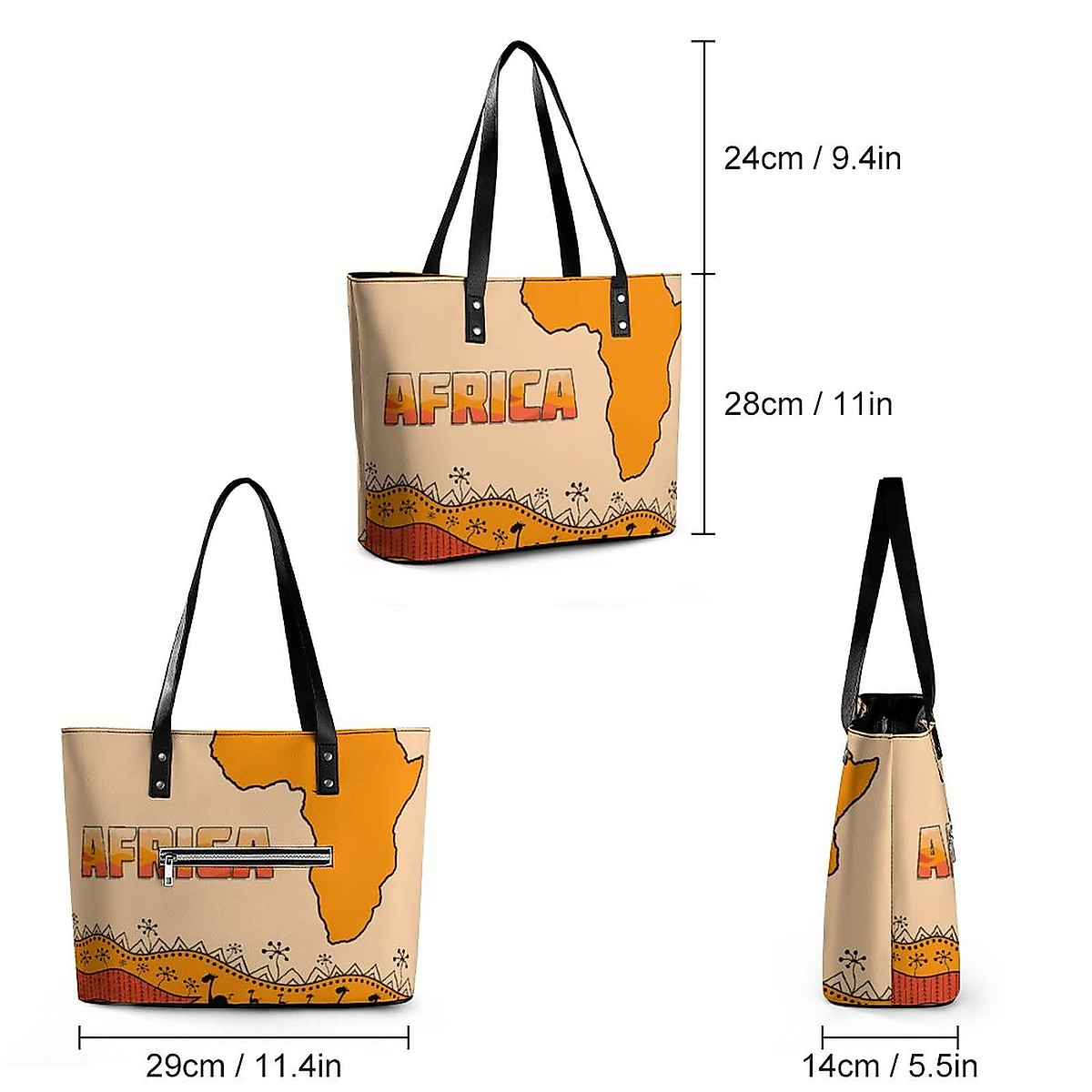 Womens Handbag African Map Leather Tote Bag Top Handle Satchel Bags For Lady