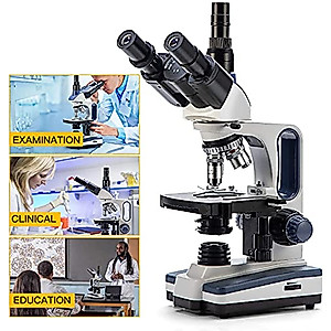 Swift SW 350T Compound Trinocular Microscope,40X-2500X Magnification,Two-Layer Mechanical Stage,with 5.0 mp Camera and Software Windows/Mac Compatible and 5 PCS Prepared Slides and 5 PCS Blank Slides