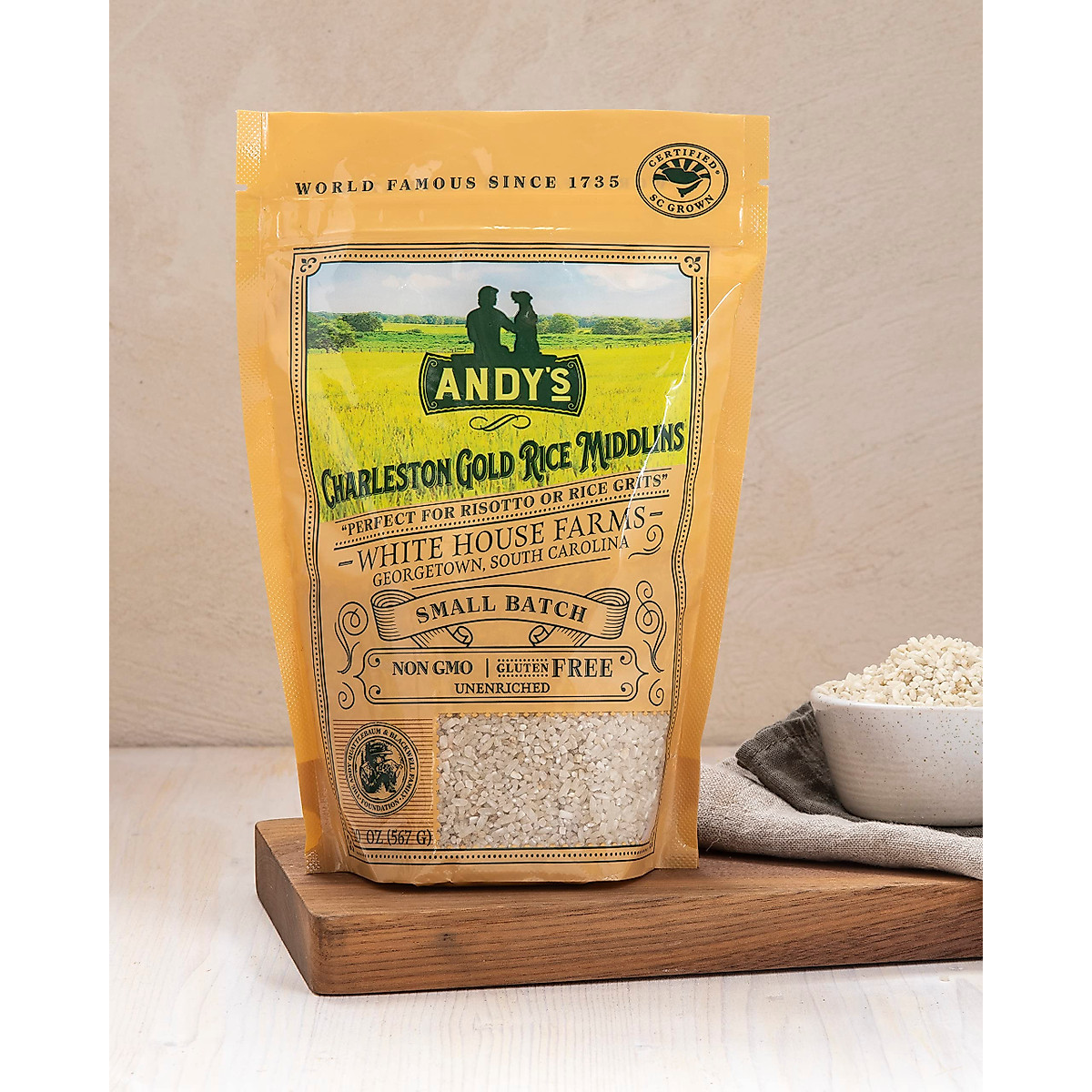Andy’s Charleston Gold Rice Middlins by White House Farms| Gluten Free & Non GMO | Sugar Free, Aromatic | Harvested in The USA | 1 Pack |20 Oz (1.25lb)