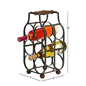 Deco 79 Metal Handled 6 Bottle Wine Rack, 8" x 7" x 16", Black