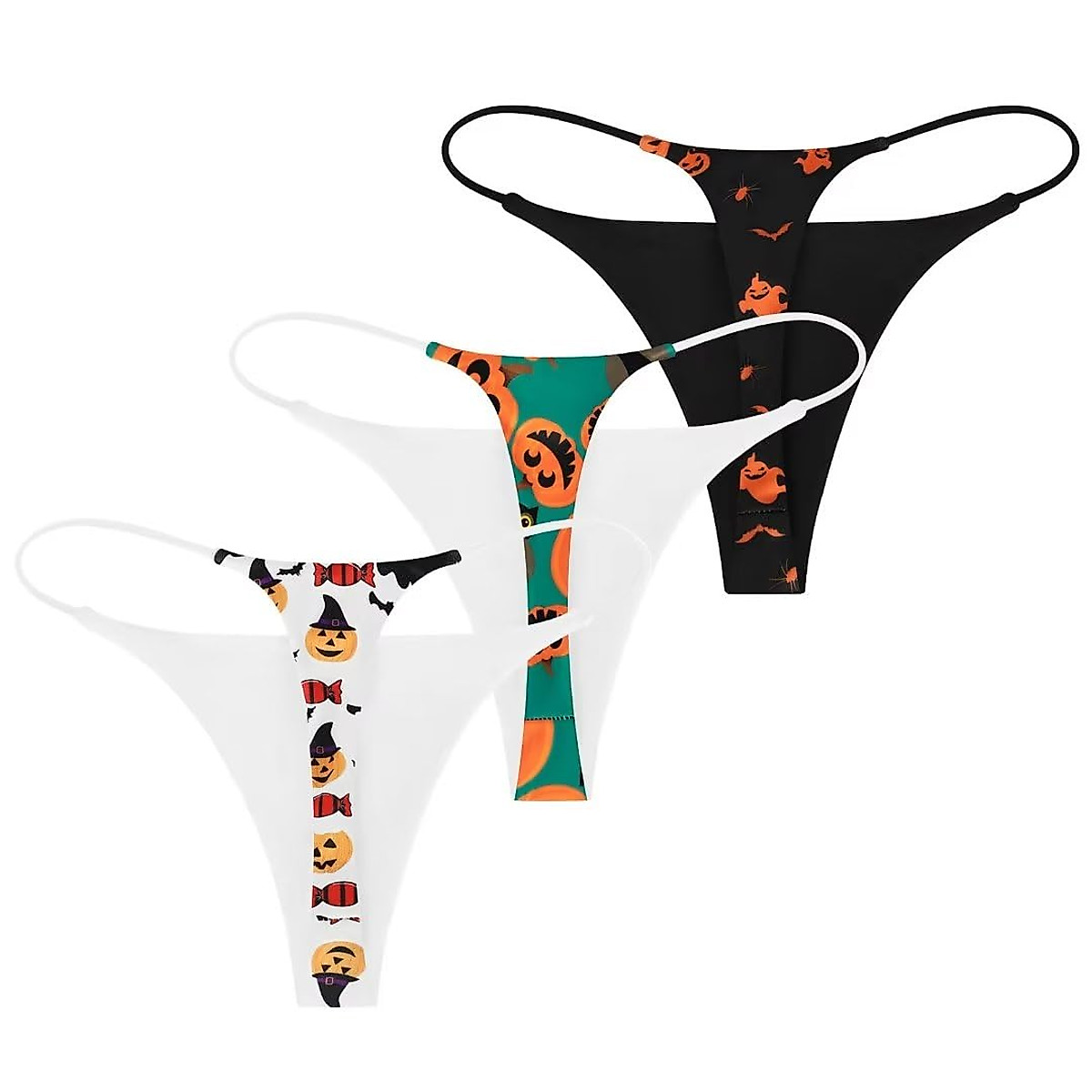 ETAOLINE Women's Thong Bikini Cheeky Bottom Solid G String Panties (Halloween, X-Large)