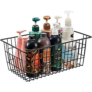 GEDLIRE 15.2" Metal Wire Baskets for Organizing 6 Pack, Household Pantry Storage Freezer Organizer Bins with Handles, Freezer Baskets for Upright Freezer, Refrigerators, Kitchen Cabinets, Black