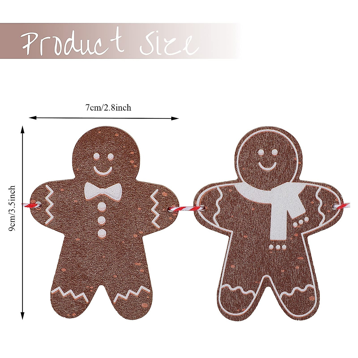 Jetec 2 Pieces Christmas Gingerbread Man Banner Cute Gingerbread Garland Decorations Wooden Christmas Bunting Banner Hanging Gingerbread Man Banner for Home, 6.6 Ft Each