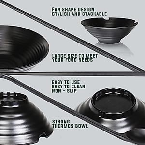 [2 Sets] Ramen Bowls, 37oz Large Plastic Noodle Bowl Set, Dishes with Chopsticks and Spoons