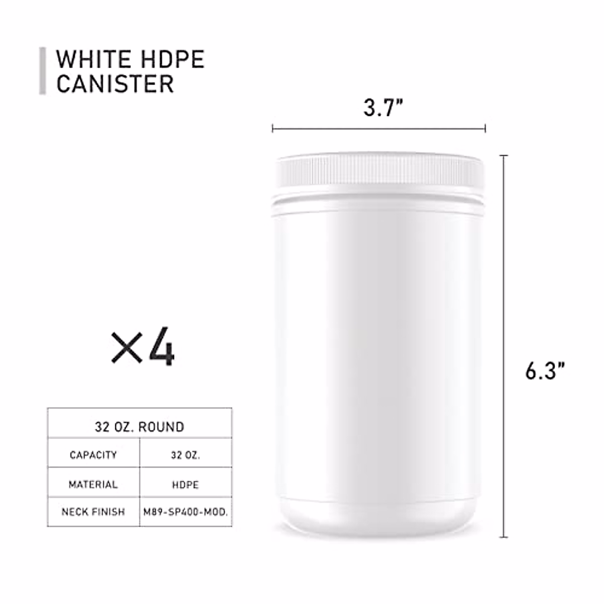 Divani® Plastic Containers with Screw on Lids - 32 oz Quart Hot or Cold Freezable Food Ice Cream Jars White BPA Free - Set of 4