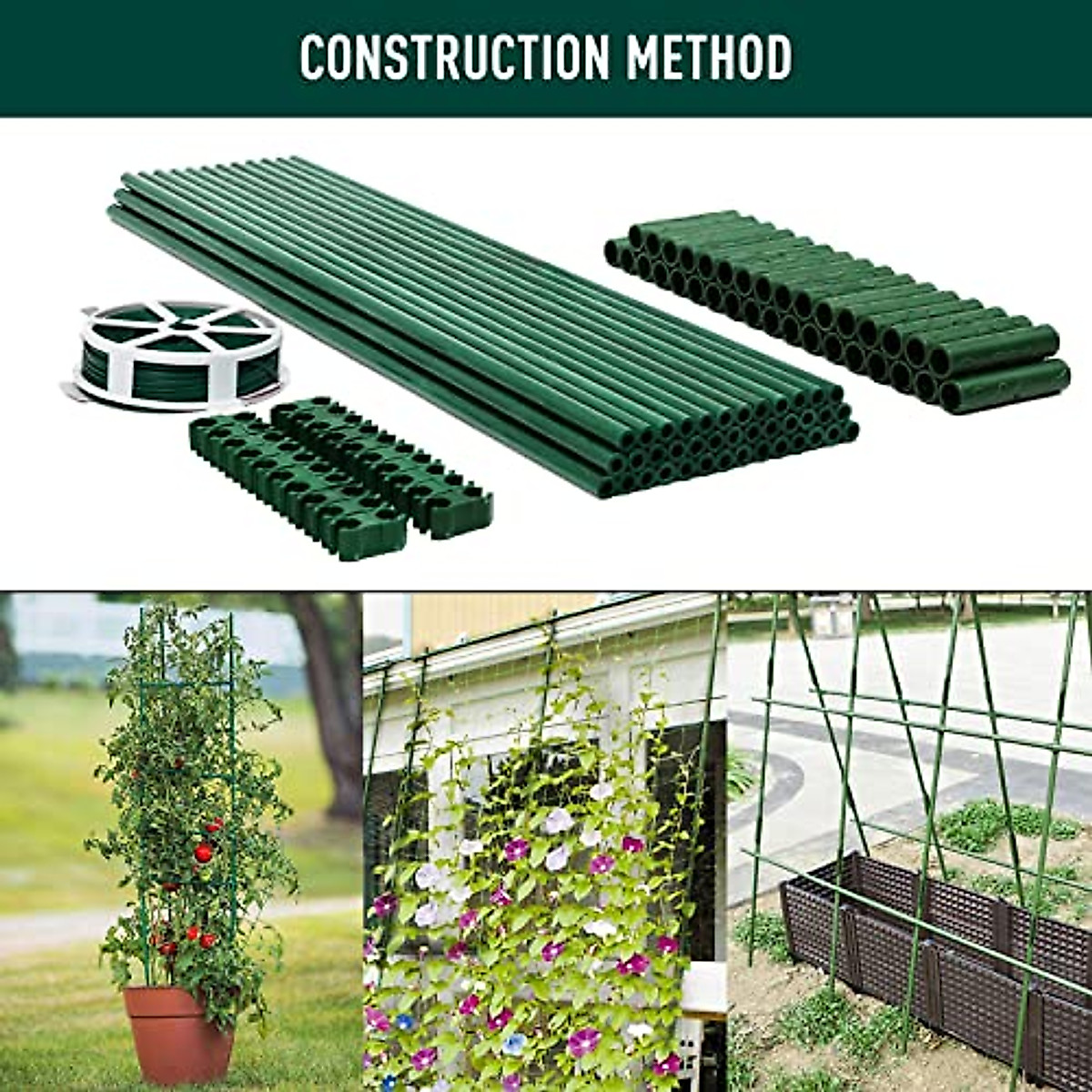 MAXPACE 40pcs Garden Stakes, 17" Each, DIY 4ft 5ft 6ft 7ft Sturdy Fiberglass Plant Sticks Stakes Supports for Tomato Vegetables, Gardening Supplies