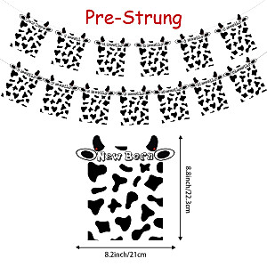 JOYMEMO 13PCs Cow 12 Month Photo Banner - 1st Birthday Baby Banner for Newborn to 12 Months, Cow Print Birthday Party Decorations, Farm Barnyard Cowboy Cowgirl First Birthday Party Supplies