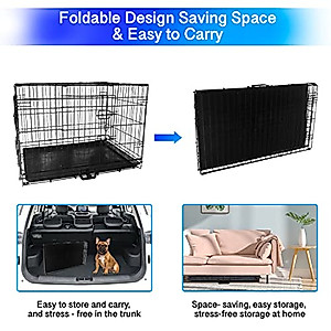 SIGNZWORLD Large Dog Crate, 42-Inch, Black, Foldable, Portable, Secure, Removable Tray, Handle, Suitable for Intermediate Dog Breeds