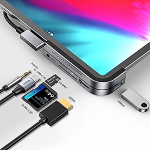 Port Expander 6 in 1 USB-C Splitter USB C Hub Adapter with 4K HDMI, USB 3.0, SD/TF Card Reader, 3.5mm Audio Port, USB C PD, USB C Dock USB Splitter