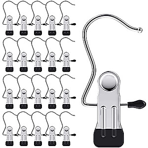 HOUTIONWELL 20 Pack Laundry Hook Boot Hanging Hold Clips Portable Hanging Clothes Pins Hanging Hooks White Stainless Steel Home Travel Hangers Multi-Functional Heavy Duty Organizer Pants Shoes Clip
