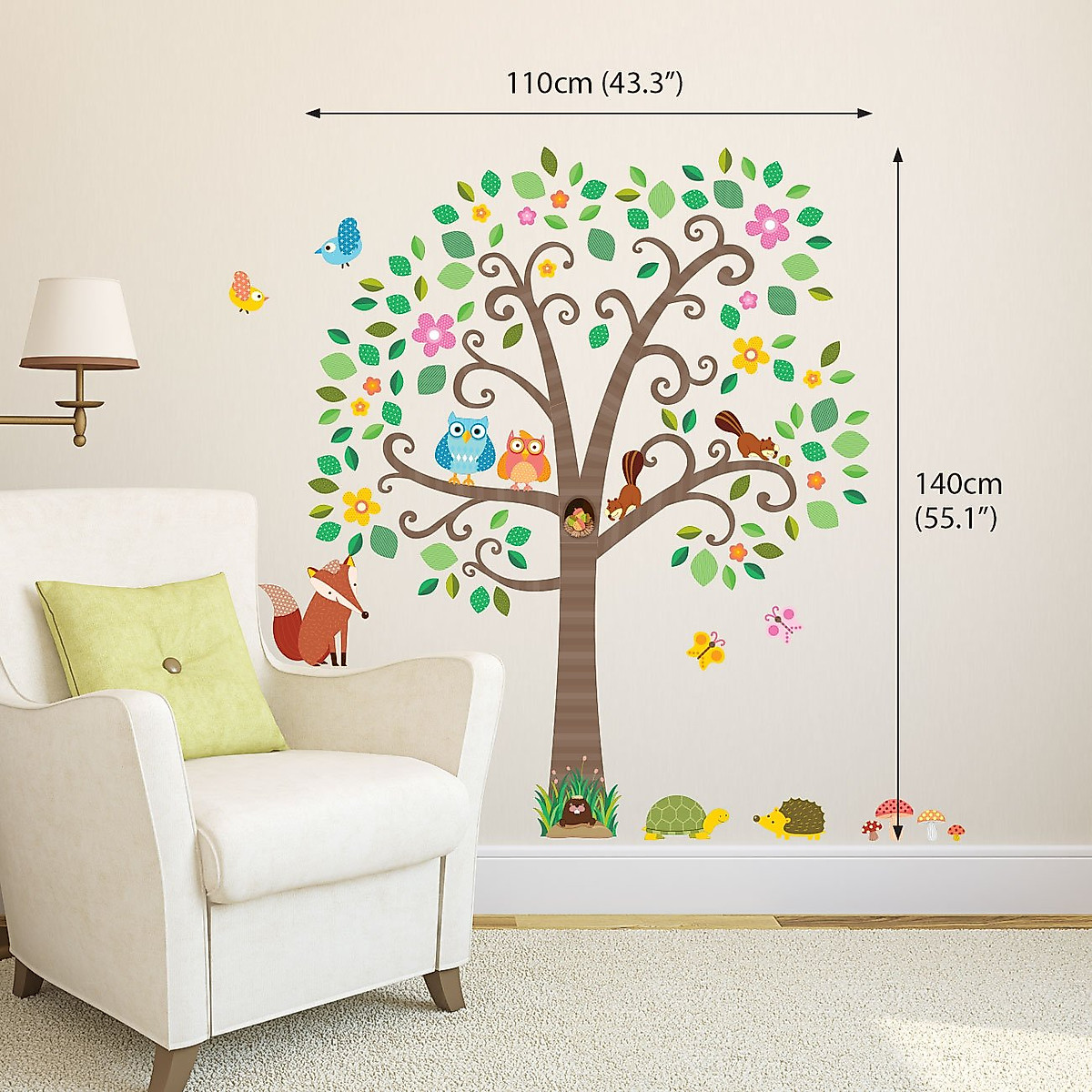 DECOWALL SG-2106 Large Scroll Tree and Animals Kids Wall Stickers Wall Decals Peel and Stick Removable Wall Stickers for Kids Nursery Bedroom Living Room d?cor