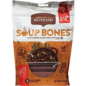 Rachael Ray Nutrish Soup Bones Dog Treats, Real Beef & Barley Flavor, 3 Bones, 6.3 Ounces (Pack of 2)