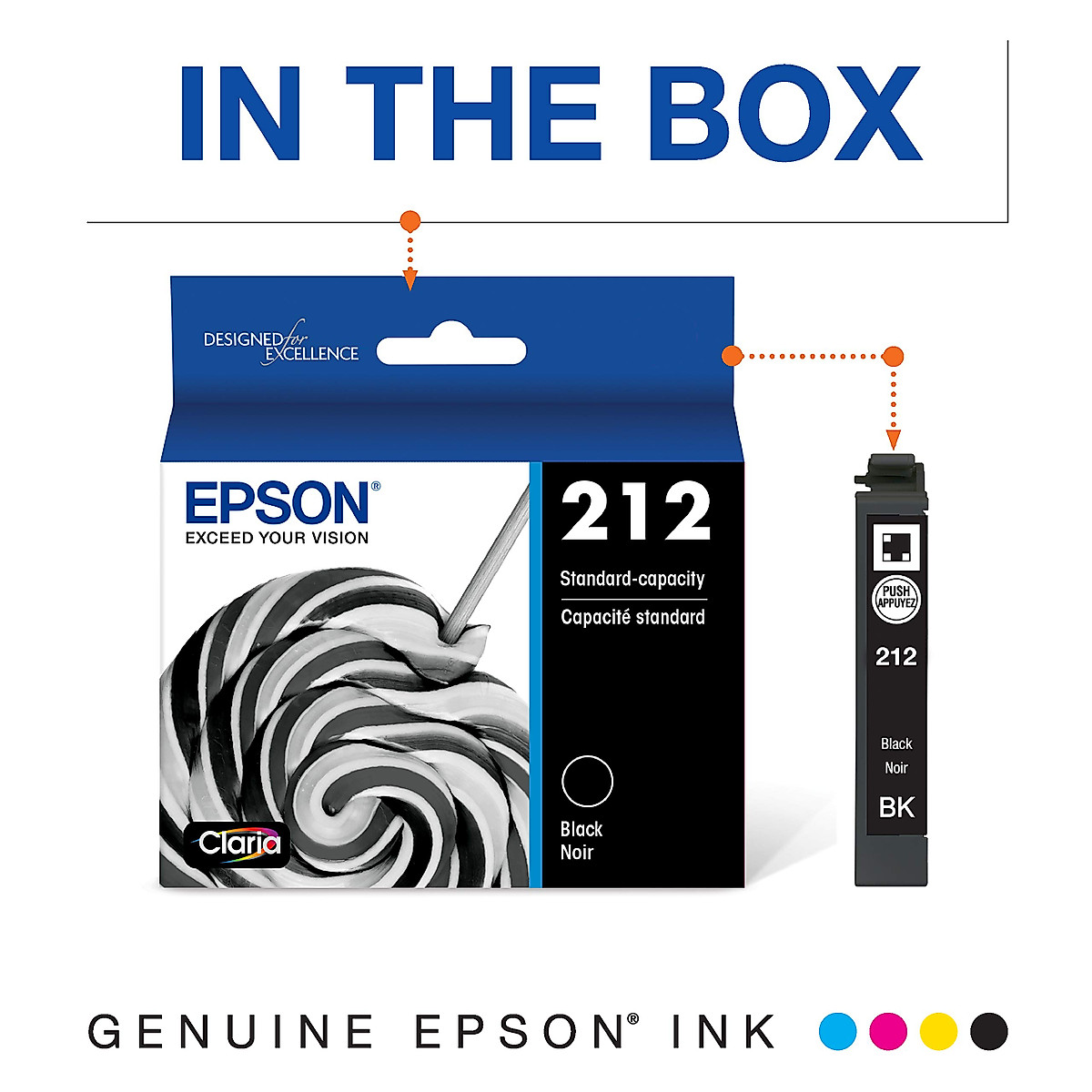 Epson 212XL, Standard-Capacity Color and High-Capacity Black Ink Cartridges, (CMYK) 4-Pack & T212 Claria Standard Capacity Cartridge Ink - Black, T212120-S