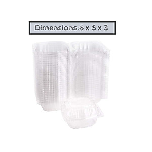 Smygoods Dessert Containers, (Pack of 50-6x6x3) Disposable Plastic Clamshell Food Containers, Clear Hinged Food Container