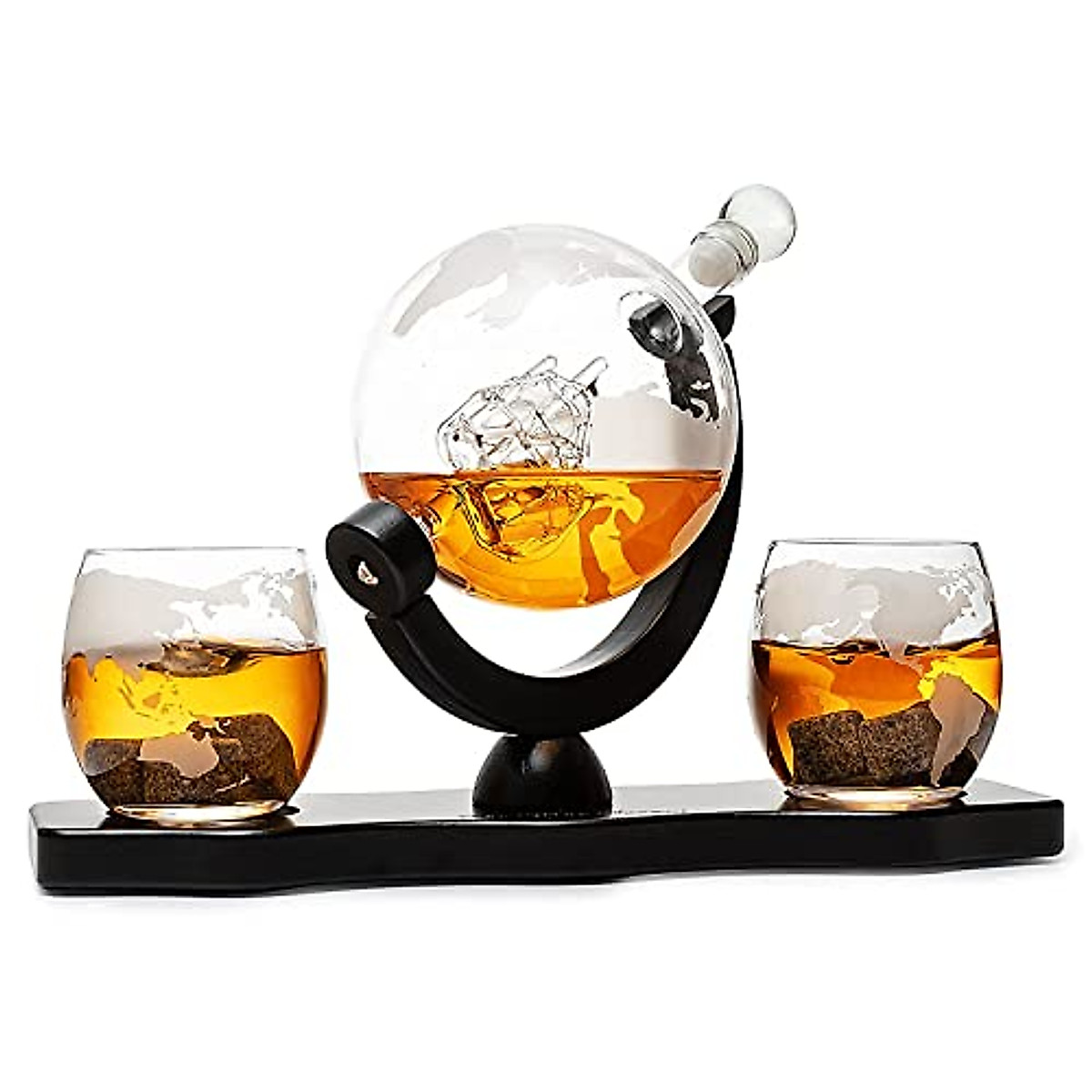 Gifts for Dad, Men Whiskey & Wine Decanter Globe World Set with Globe Glasses Anniversary Birthday House Warming for Liquor Scotch Bourbon Vodka, Gift for Him Husband, Gifts For Men Globe - 850ml