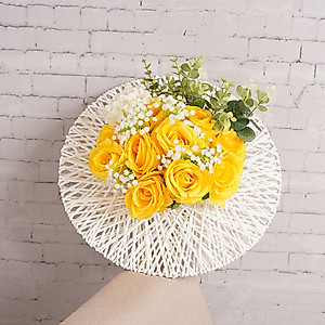 Plobach 12PCS Rose Artificial Flowers Silk Roses Single Long Stem Fake Rose Flower Bouquet Realistic Touch Blossom Arrangement for Wedding Bridal Shower Home Garden Décor (Red-Box)