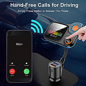 Bluetooth 5.0 FM Transmitter for Car, Aigital Car Bluetooth Adapter with 1.77 Inch Color Screen, QC3.0 Quick Charging &2.4 A USB Port, Wireless Radio Adapter Handsfree Car Kits, TF Card&U Disk
