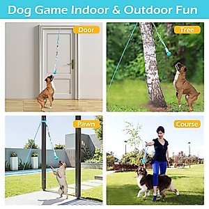 Bungee Dog Toy Set，Dog Outdoor Bungee Solo Hanging Toy，Tether Tug of War Dog Toys for Pitbull Medium/Large Aggressive Chewers to Muscle Build, Interactive Excise 16ft Spring Pole Rope with Chew Toys
