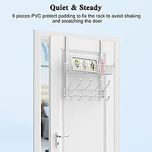 MILIJIA Coat Rack, Over The Door Hanger with Mesh Basket, Detachable Storage Shelf for Towels, Hats, Handbags, Coats (White)