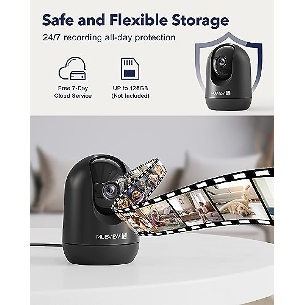 MUBVIEW Cameras for Home Security, Indoor Security Camera, 2.4G WiFi Wired Camera Ideal for Dog/Elder/Baby, Motion Tracking, Two-Way Audio, Pan Tilt, 24/7, 2K Night Vision PK320B-D