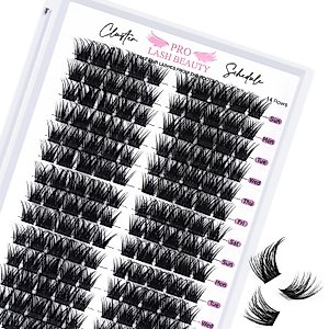 Lash Clusters 140 Pcs Cluster Lashes 14 Pairs Eyelash Clusters DIY Eyelash Extension Individual Cluster Eyelashes Mix Length Fluffy Super Thin Band Reusable Soft & Comfortable(Flipped-D-mix)