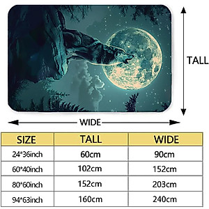 Kroveiu Wolf Theme Rugs for Home use, Super Soft Non-Slip Washable Rugs, Howling Moon Wolf Rugs at Night Wolf Series Rugs, Wolf Rugs can be Used in Living Room Bedroom boy Gifts 24x36inch