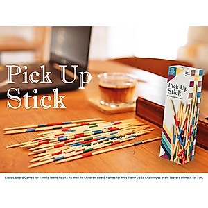 BSIRI Mikado Wooden Pick Up Sticks Classic Kids Board Game for Adults and Teens in Family and Children Board Games for Kids 7 and Brain Teasers of Mathematics Fun Table Games