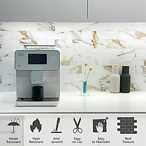 STICKGOO 10-Sheet Peel and Stick Backsplash for Kitchen, Stick on Kitchen Backsplash PVC Wall Tile, Calacatta Golden Self Adhesive Subway Tile