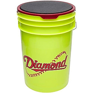 Diamond Sports Diamond Flyer Fastpitch 12 inch 12FPSC USA Stamped 375 Compression .47 COR Softballs with Yellow Bucket - 18 Ball Pack and Rods Insulated Can Sleeve