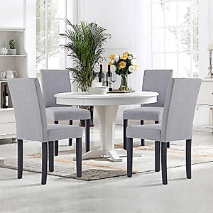 Zanzio Set of 2 Dining, Upholstered Fabric Side Chair Ergonomic High Back Armless with Wood Legs and Padded Seat, Light Gray