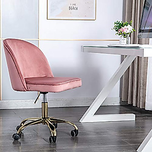 Wahson Comfy Home Office Chair, Upholstered Task Chair Swivel Armless Chairs,Metal Legs,Pink