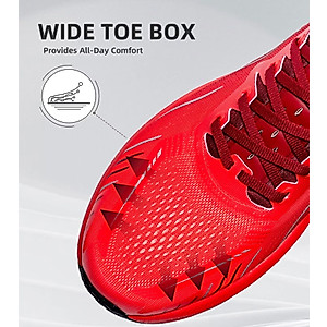 ONEMIX Breathable Men's Max Cushioned Walking Shoes with Arch Support for Plantar Fasciitis Flat Foot Pain Relief Air Lightweight Jogging Running Sneakers Shoes Non Slip Thick Sole,Red,Size 9.5