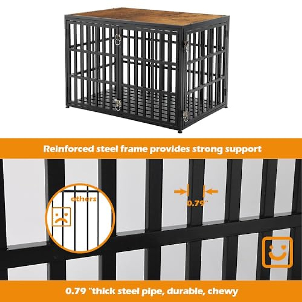 LUCKUP Heavy Duty Dog Crate Furniture for Medium and Large Dogs, Dog Kennel Indoor Dog Cage end Table, Wooden Metal Pet House with Adjustable Feet, 38 Inch, Black