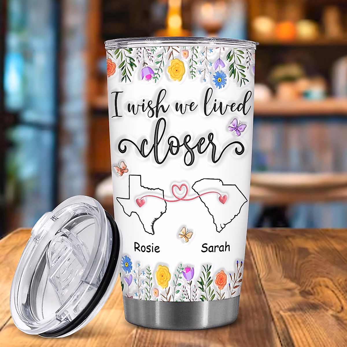 NAHOTICQ Personalized Bestie Mug - Friendship Gift For Bestie, Best Friends, Sisters - I Wish We Lived Closer Custom Name 3D Effect Tumbler - Long Distance Going Away Gifts For BFF, Friend, Women
