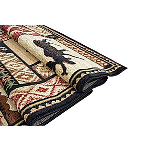 HR Cabin 906 Nature and Animals Area Rug 5'2" x 7'2" Contemporary Geometric Design Fish/Moose/Bear/Lodge