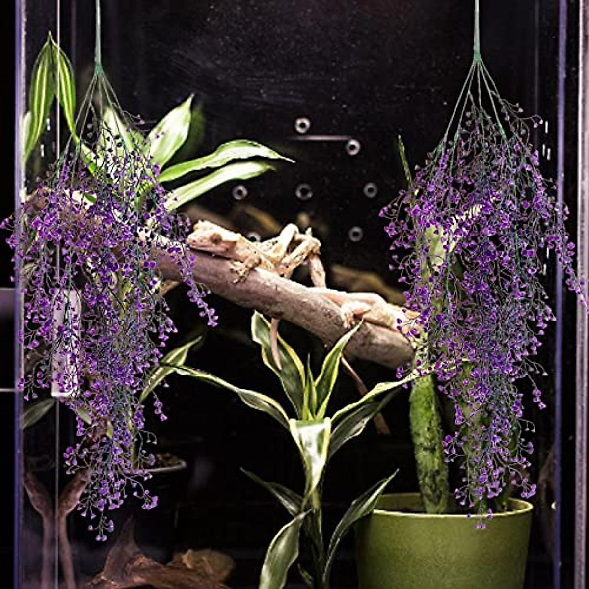 MUYG 2 PCS Reptile Plants for Terrarium, Plastic Hanging Plant with Suction Cup for Bearded Dragon Lizard Gecko Chameleon Tank Habitat Decoration