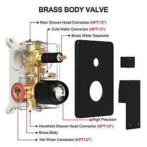 HoliSpa Black Shower System, Shower Faucet Set with 10-Inch Rain Shower Head and Handheld, Wall Mounted High-Pressure Shower Head Set, Shower Combo Set with Shower Valve and Shower Trim, Matte Black