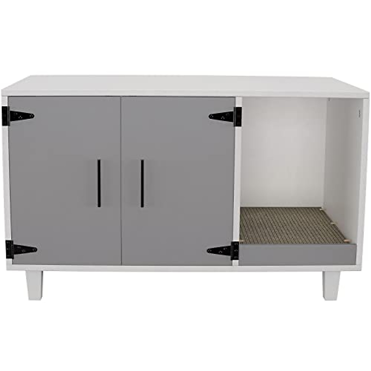 GDLF Modern Wood Pet Crate Cat Washroom Hidden Litter Box Enclosure Furniture House as Table Nightstand with Scratch Pad,Stackable (Gray & White)