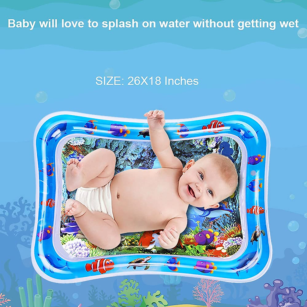 WSPER Tummy Time Water Mat Inflatable Baby Water Play mat for 3+ Months Newborn Girl & Boy Early Activity Center