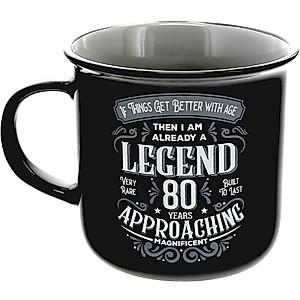 Pavilion Gift Company - 80 Years - Ceramic 13-ounce Campfire Mug, Double Sided Coffee Cup, Birthday Gift, Guys, Women, Mom, Dad, Grandpa, Grandam, 1 Count, 3.75 x 5 x 3.5 Inches
