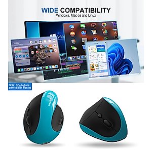 Vassink Ergonomic Mouse, Rechargeable Wireless Mouse Right Handed Small Mouse with 6 Buttons for Laptop,Desktop,PC, MacBook（Blue）