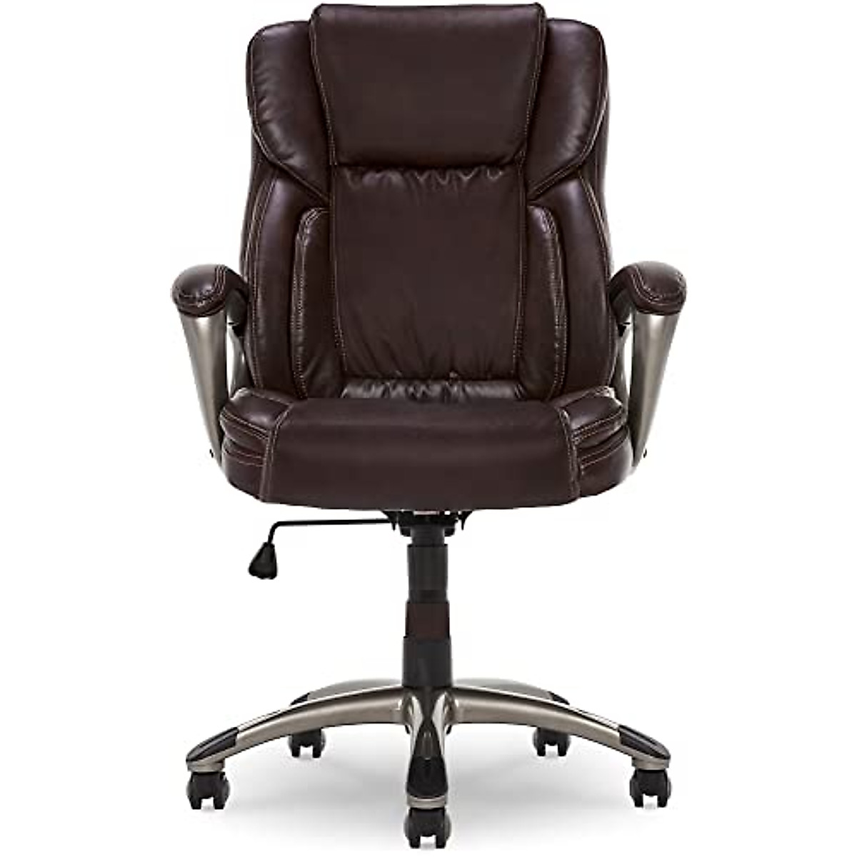 Serta Executive Office Adjustable Ergonomic Computer Chair with Layered Body Pillows, Waterfall Seat Edge, Bonded Leather, High-Back, Brown
