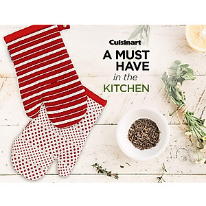 Cuisinart Reversible Print Oven Mitts, 2pk - Heat Resistant Oven Gloves Provide Protection and Safe Insulation to Handle Hot Kitchen Items - Non Slip Oven Mitt Set with Hanging Loop - Salsa Red