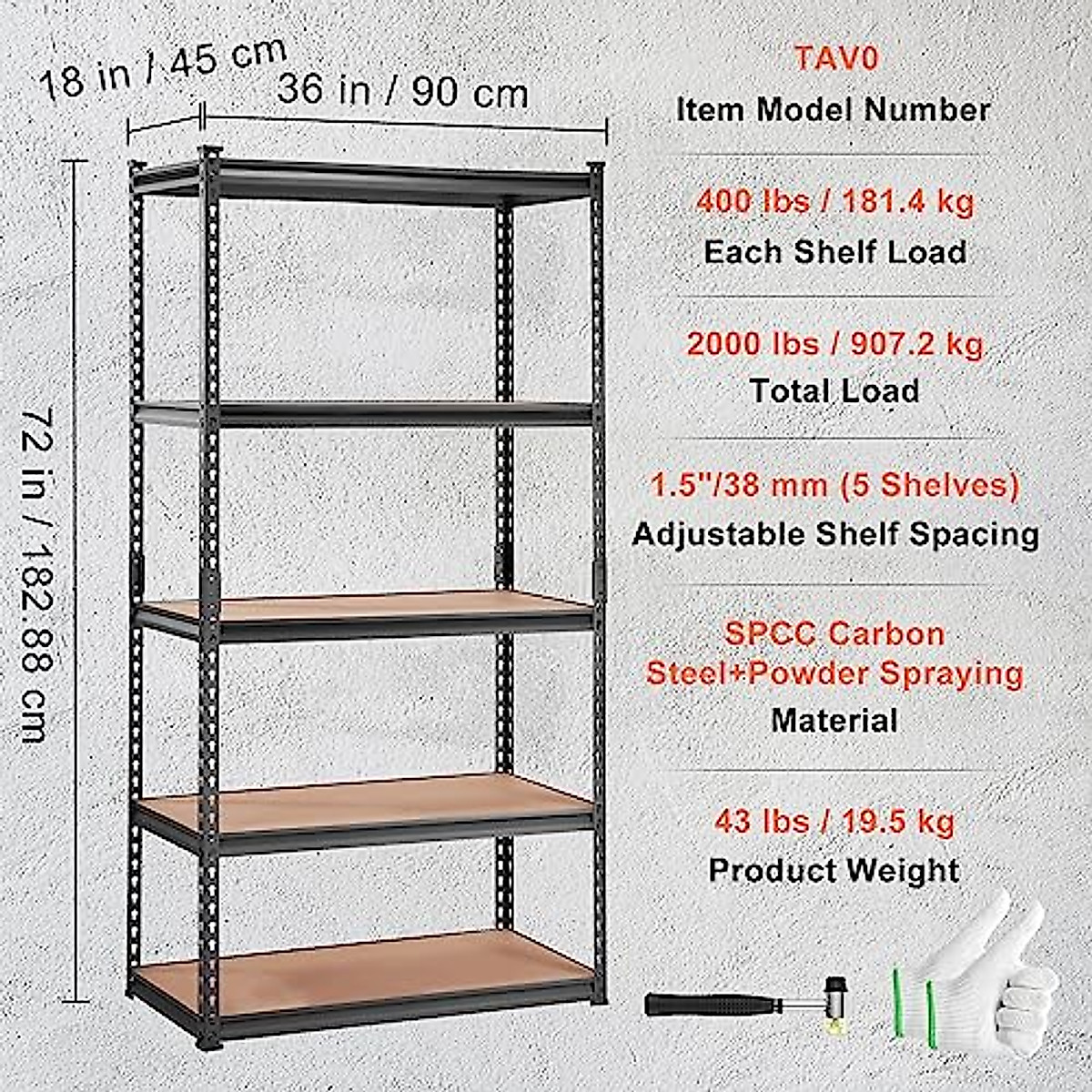 VEVOR Storage Shelving Unit, 5-Tier Adjustable, 2000 lbs Capacity, Heavy Duty Garage Shelves Metal Organizer Utility Rack, Black, 36" L x 18" W x 72" H for Kitchen Pantry Basement Bathroom Laundry